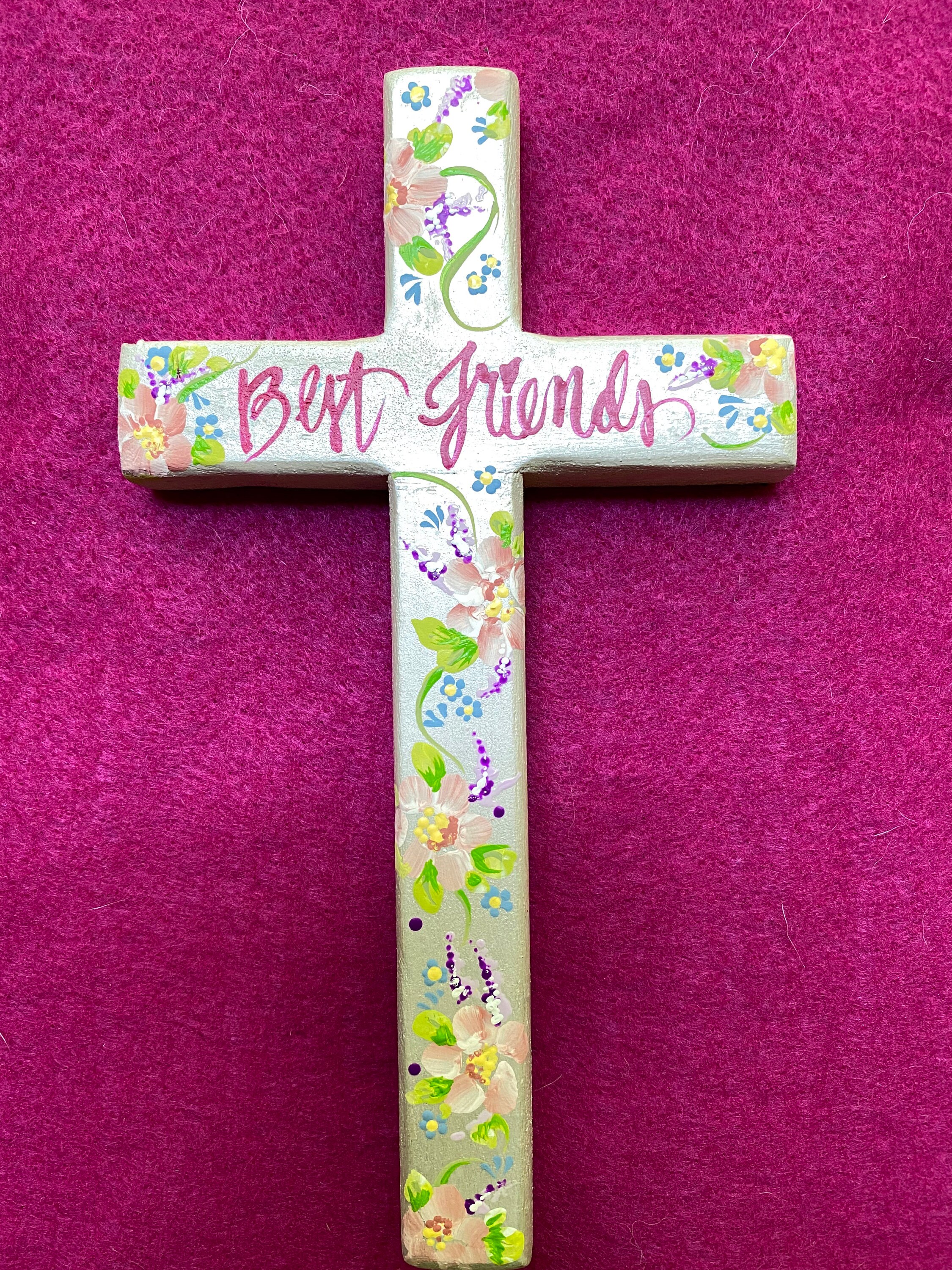 BEST FRIENDS Wall Cross Hand Painted Crucifix, BFF Wood Wall Cross ...