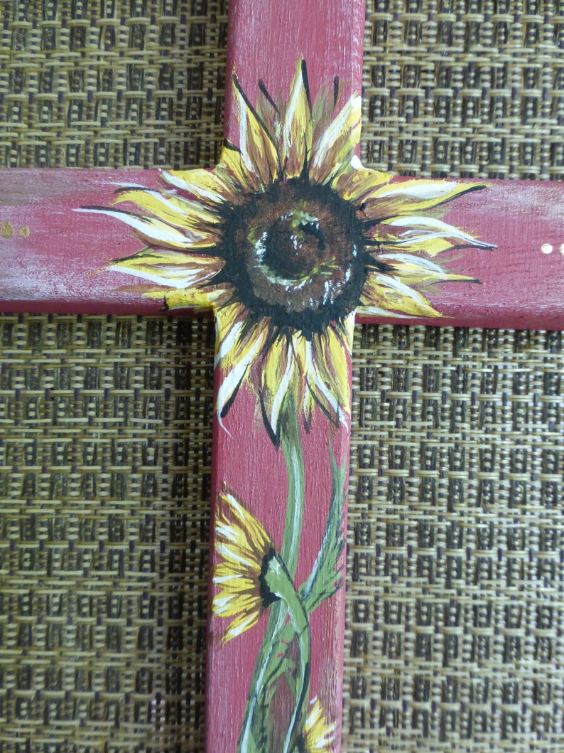 SUNFLOWER Cross, Shabby Chic Distressed Hand Painted Wood Wall CROSS - Etsy