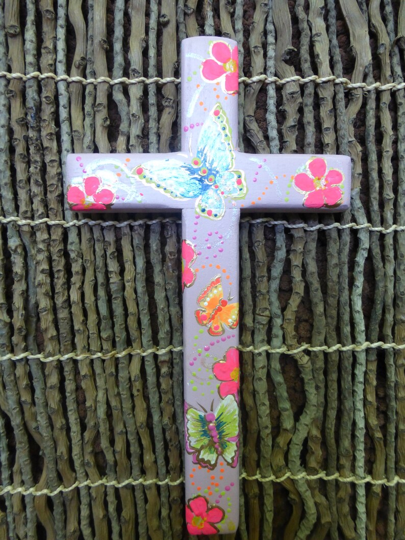 BUTTERFLY Hand Painted Children's CROSS Purple W/ Neon - Etsy