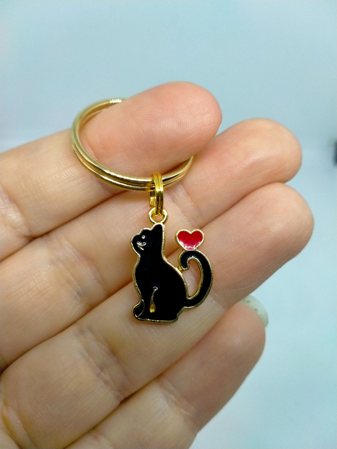 Black Cat Keyring, Cat Keychain, Uk Seller, Animal Keyring, Lucky Charm ...
