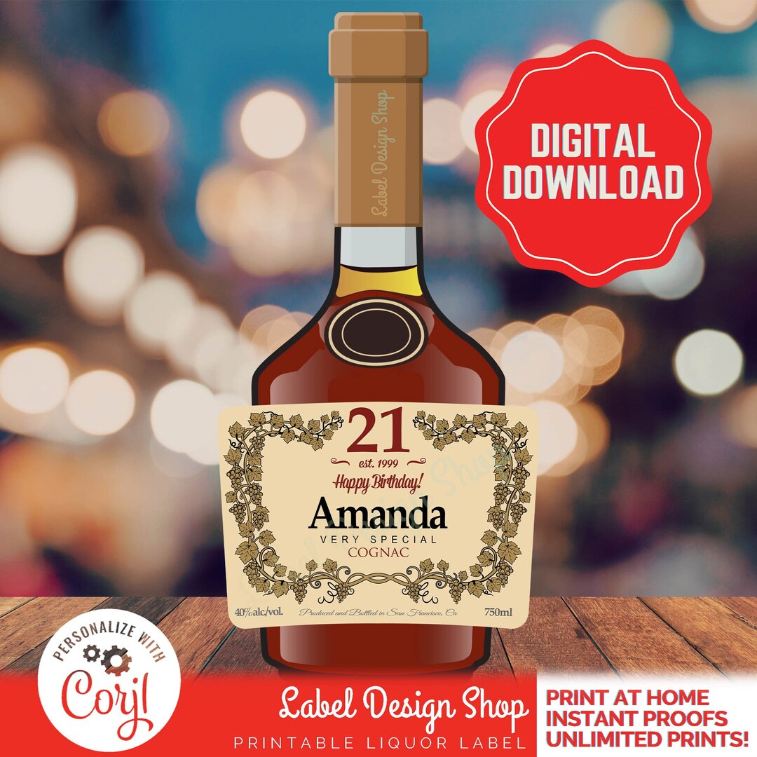 PRINTABLE 375ML Birthday Custom Label, Cognac Style Custom Label ...