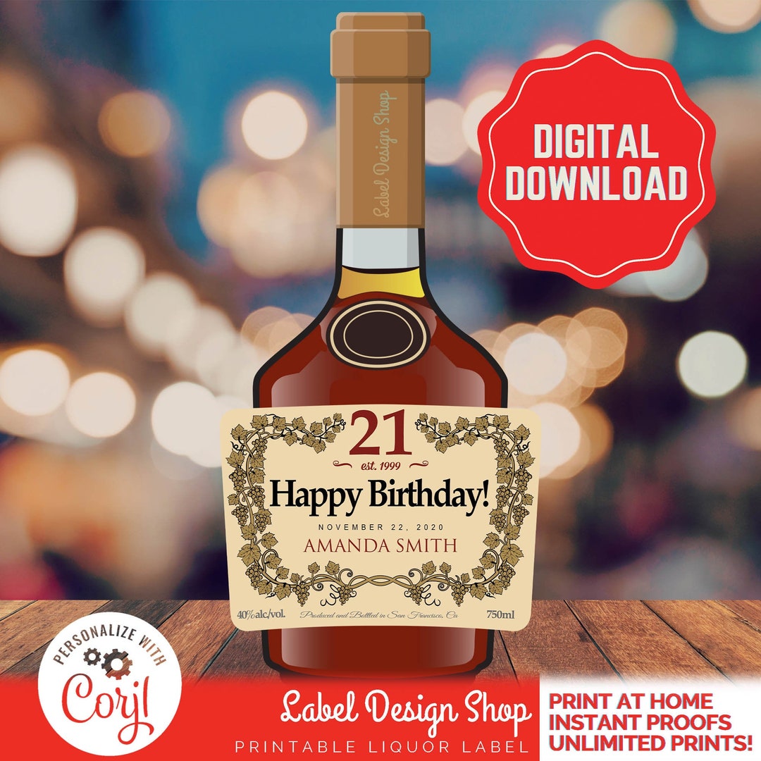 PRINTABLE 1L Birthday Custom Label, Cognac Style Custom Label ...