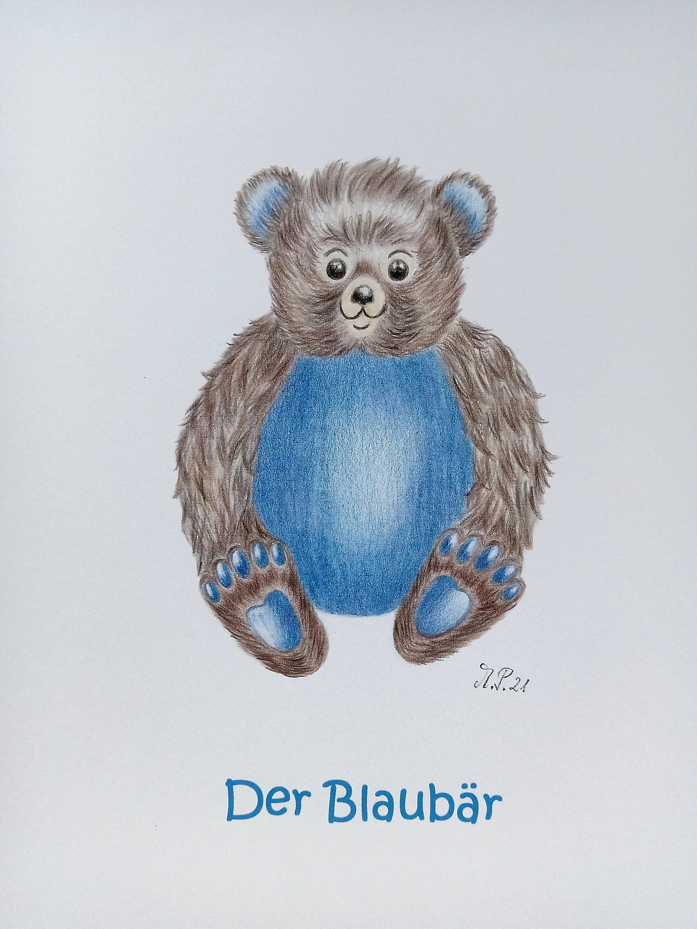 Cuadro de los niños el oso azul cuadro del oso dibujo del | Etsy