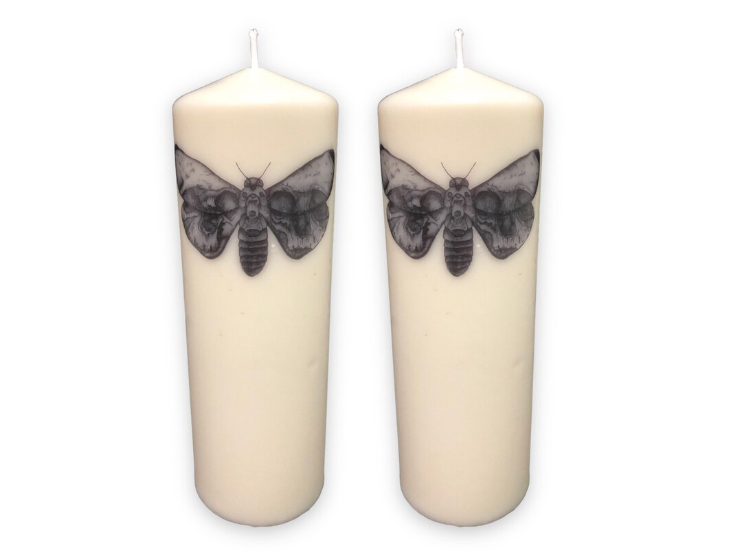 Pair of Gothic Moth Skull Tattoo Print Large Pillar Candles 23cm - Etsy