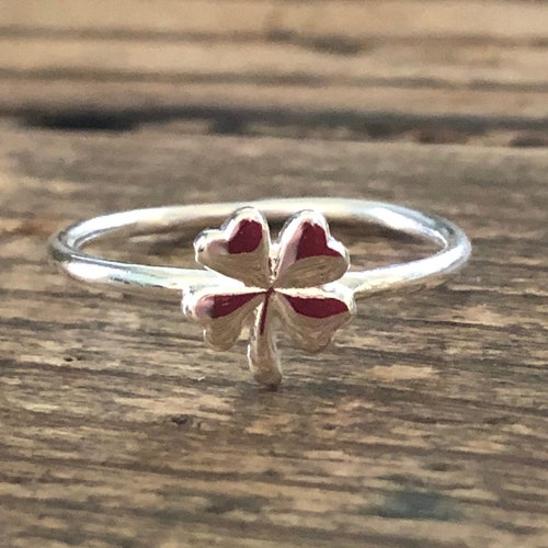 14K Tiny Clover Ring 925 Silver Four Leaf Clover Ring Good - Etsy