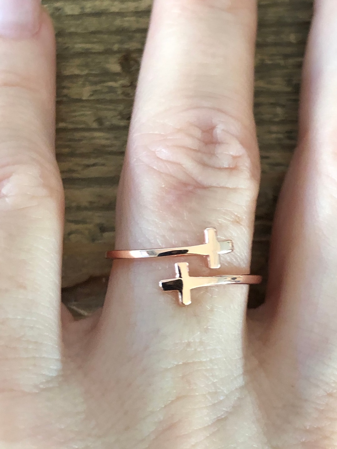 14K Rose Gold Silver Cross Bypass Ring - Etsy