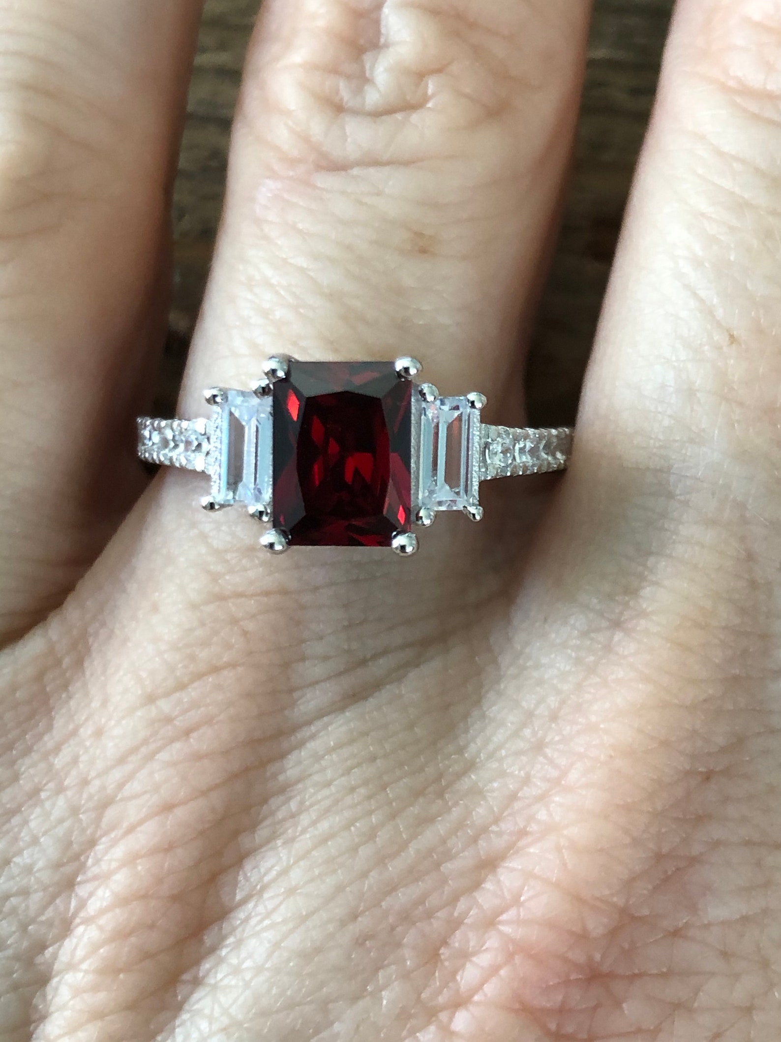 A 1CT Emerald Cut Lab Red Ruby Ring - Etsy