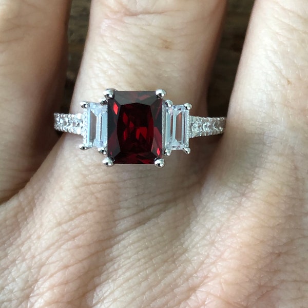 Emerald Cut Ruby Ring - Etsy