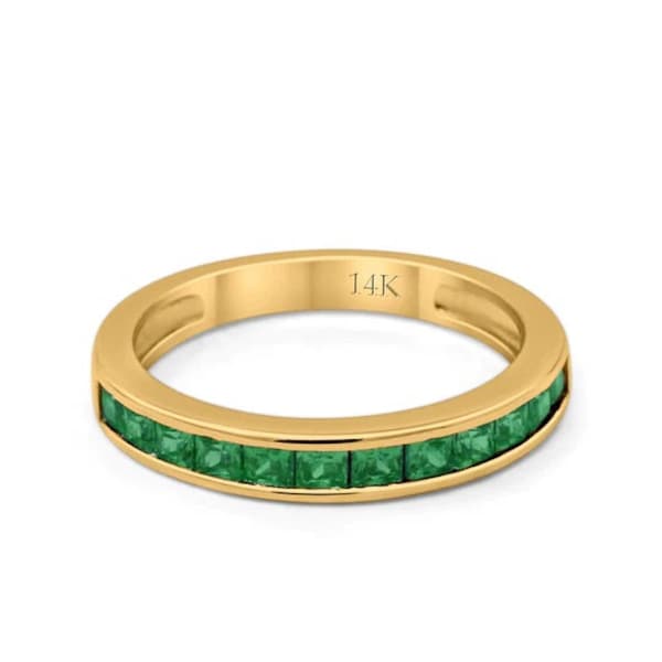 Emerald Cut Wedding Band in 14k Gold Princess Channel - Etsy New Zealand