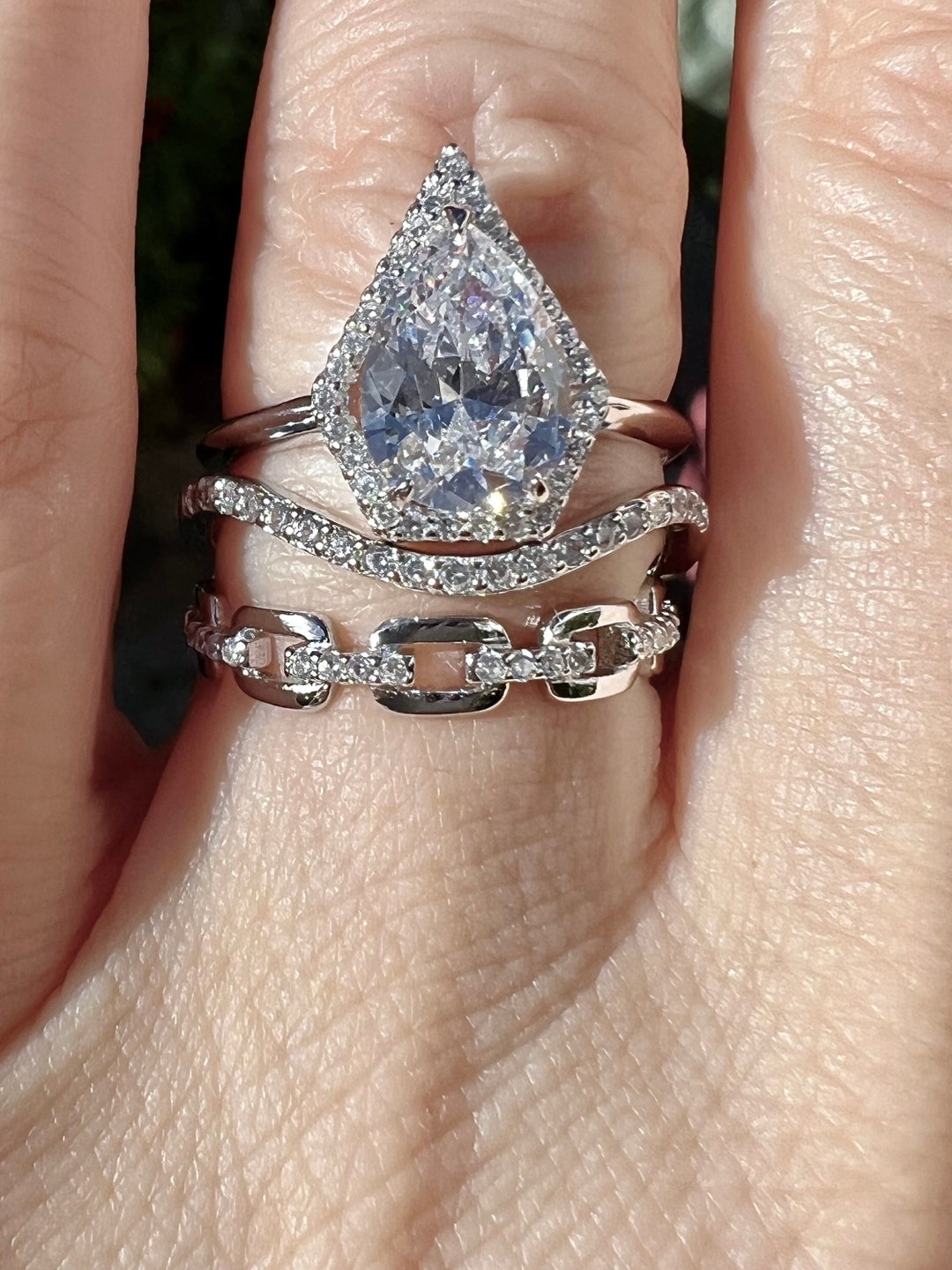 4CT Pear teardrop Grade AAAA Zirconia Halo Engagement Ring / Kites ...