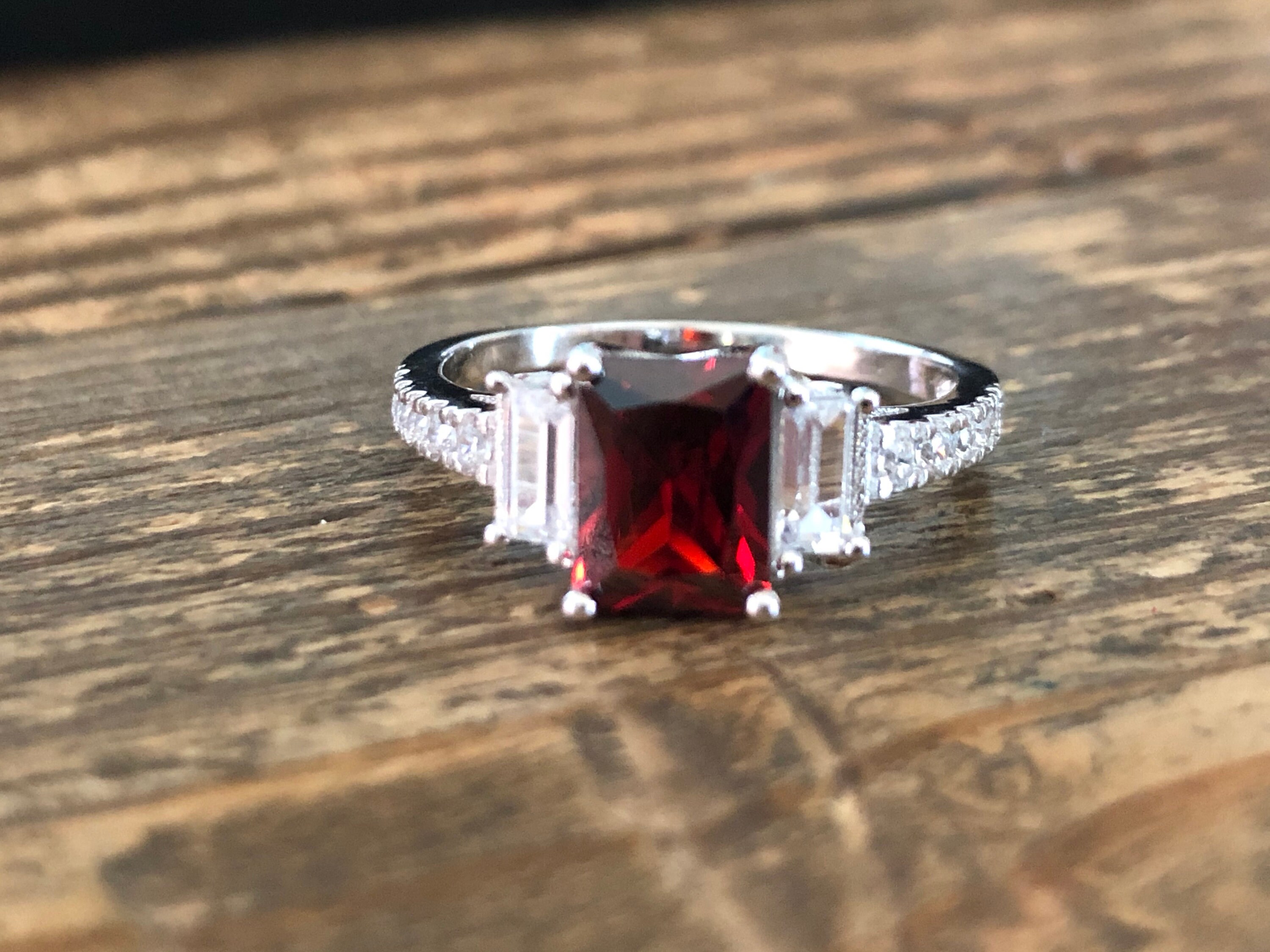 A 1CT Emerald Cut Lab Red Ruby Ring - Etsy