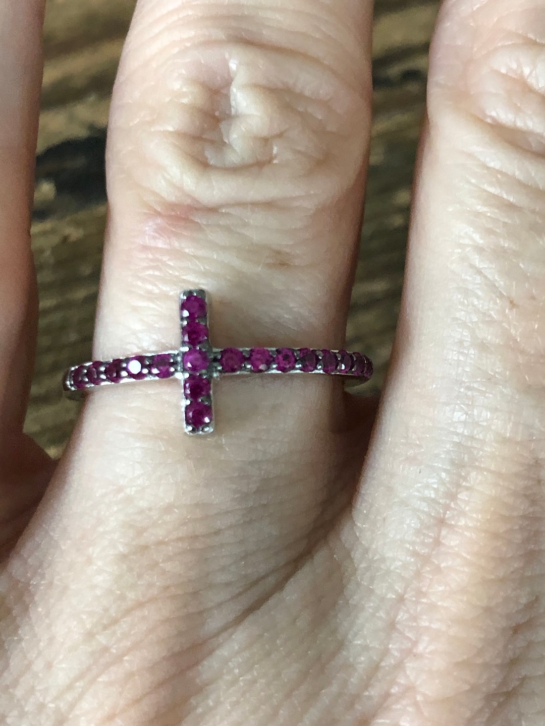 A Vintage Sterling Silver Red Ruby Cross Ring - Etsy