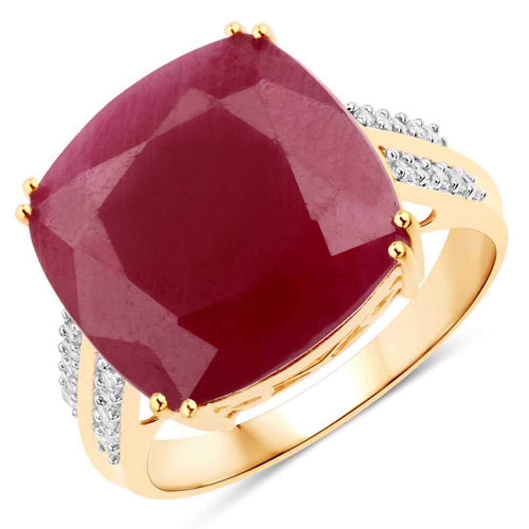 Vintage 12 Yellow Gold Earth Mined 12.04CT Cushion Cut Ruby & Earth ...