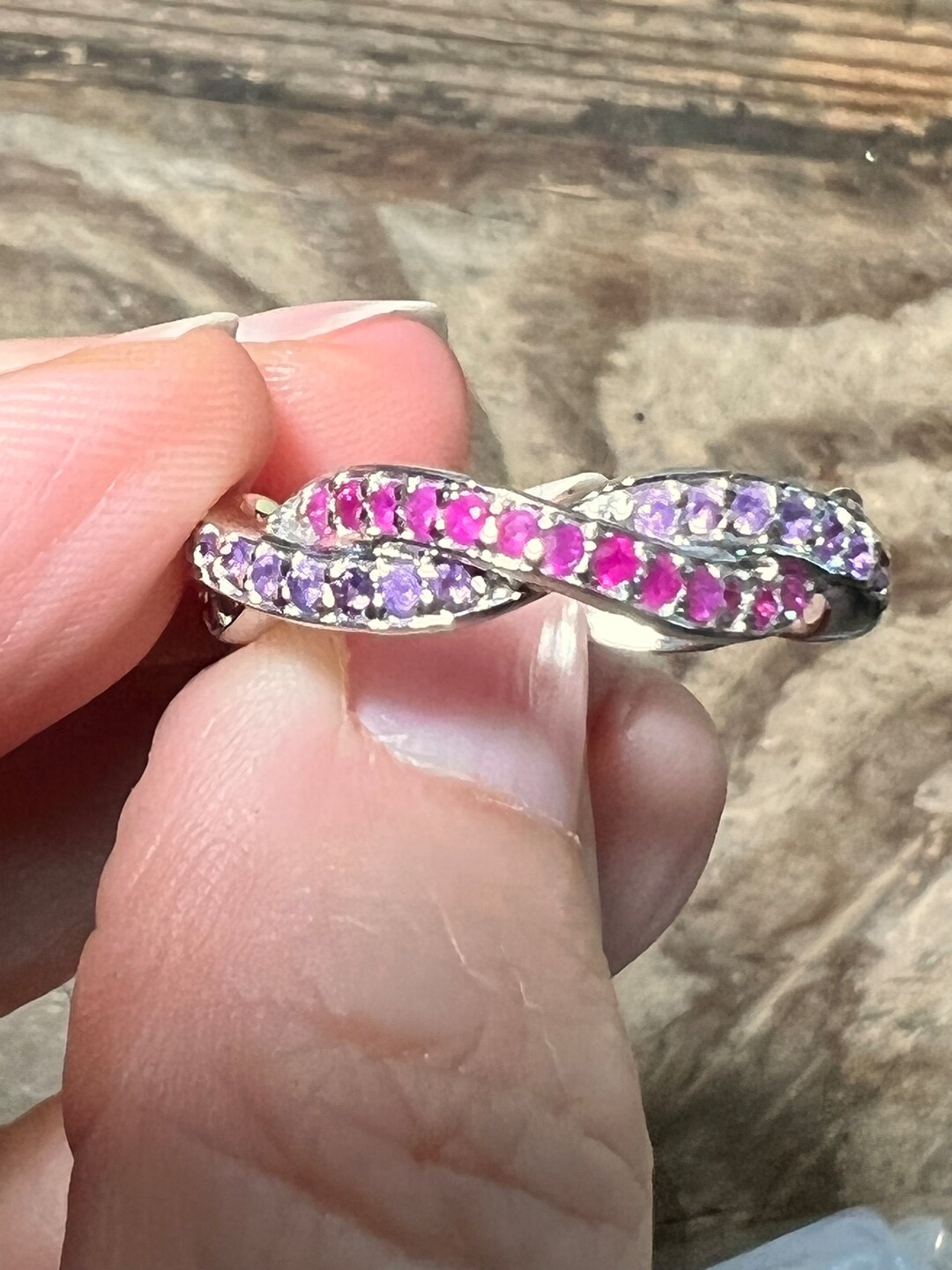 Natural Red Ruby & Purple Amethyst Twist Wedding Band stacking Ring ...