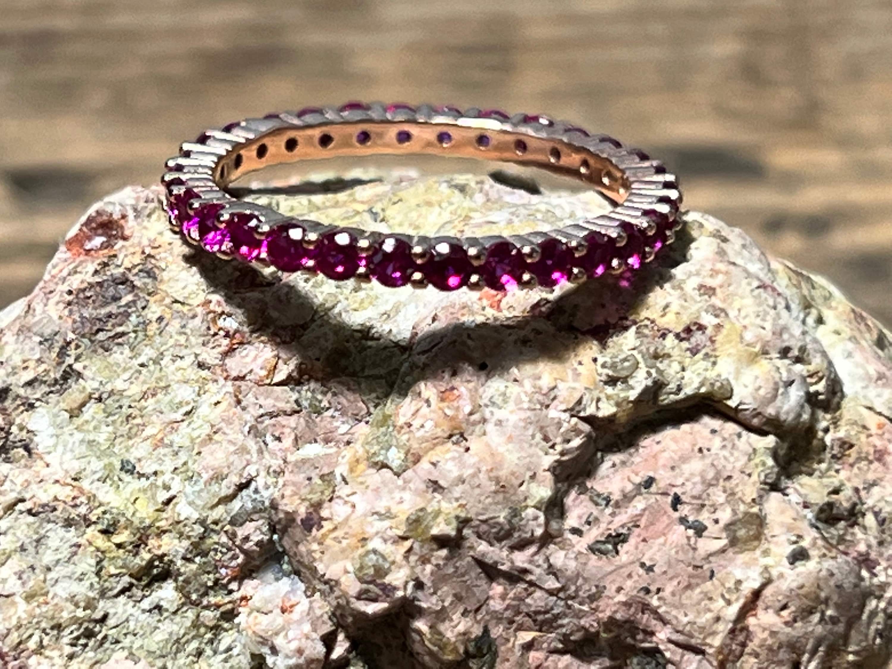 Natural 2mm Red Ruby Rose Gold/925 SS Full Eternity Ring/stacking Ring ...