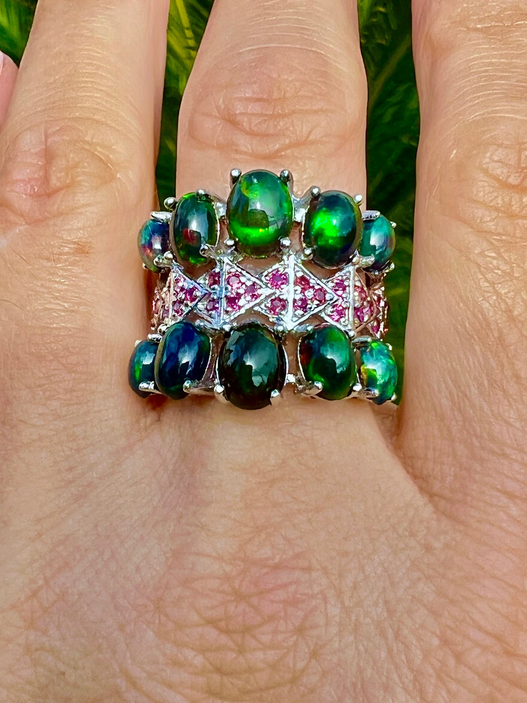 Natural Oval Australian Lightning Ridge Black Opal & Red Ruby Half ...