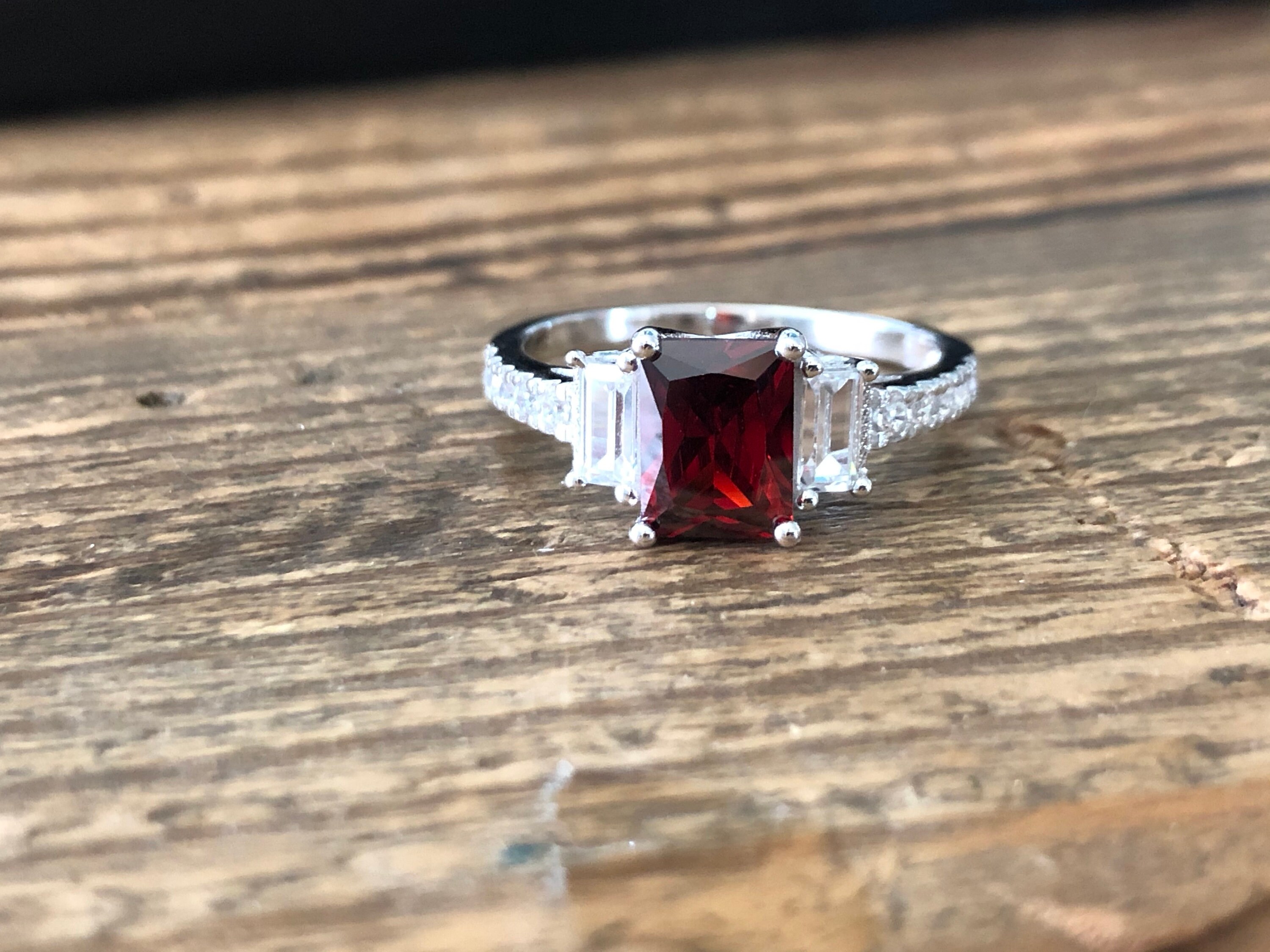 A 1CT Emerald Cut Lab Red Ruby Ring - Etsy