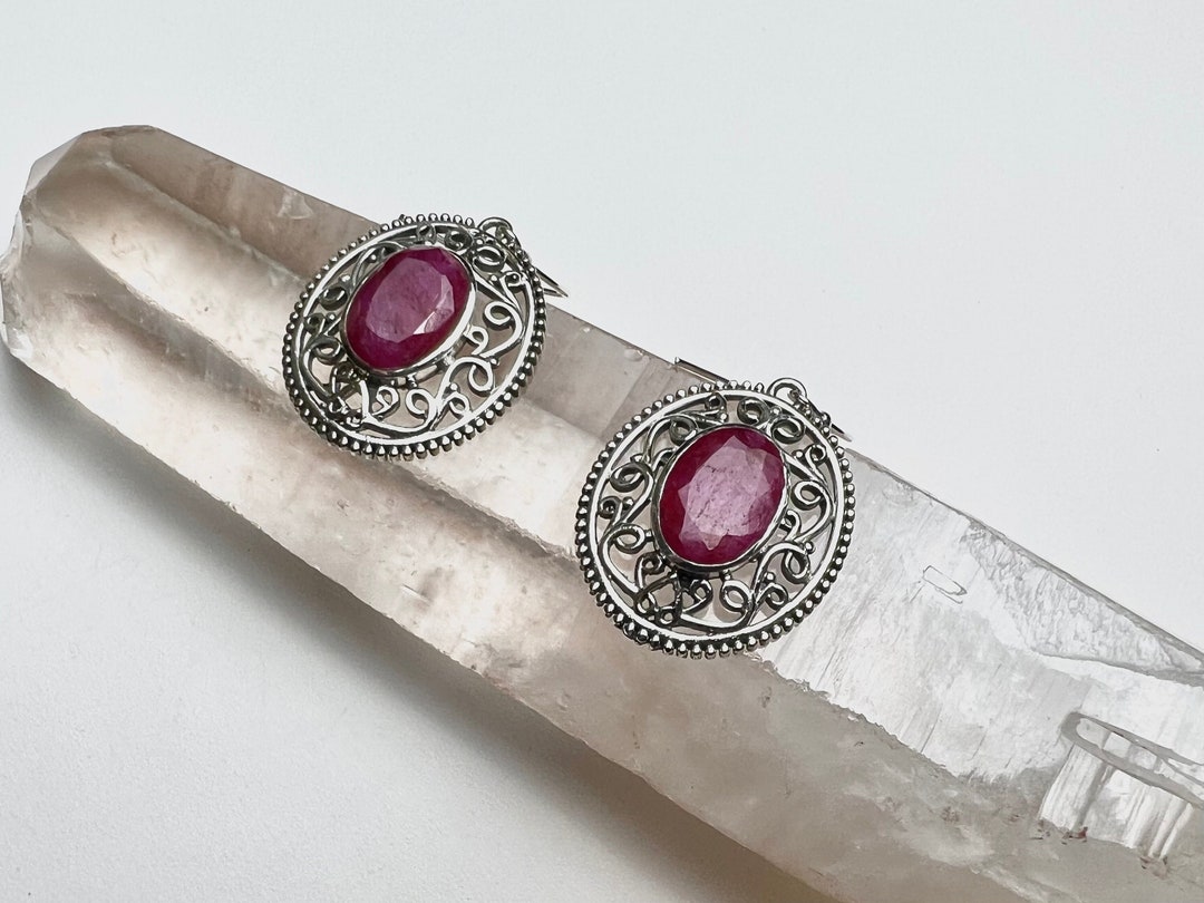 Statement Sterling Silver Ruby Earrings - Etsy