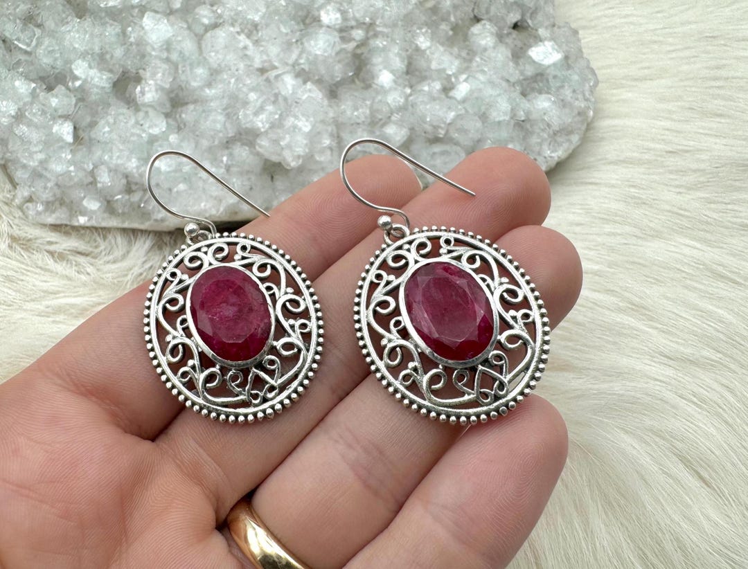 Sterling Silver Ruby Earrings - Etsy