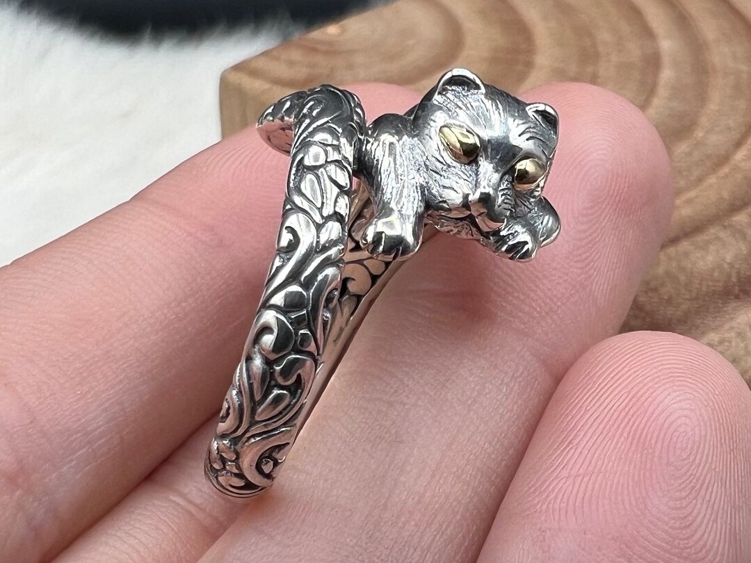 Sterling Silver Cat Ring W/ Gold Accents - Etsy
