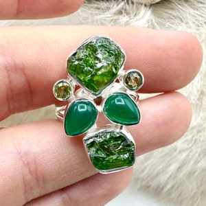 Sterling Silver Epidote// Peridot//green Onyx Ring - Etsy