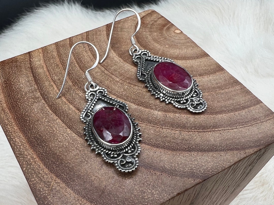 Sterling Silver Ruby Earrings - Etsy