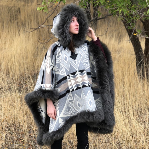 Riding Poncho in Diamond Ridge Sheepskin Trim - Etsy