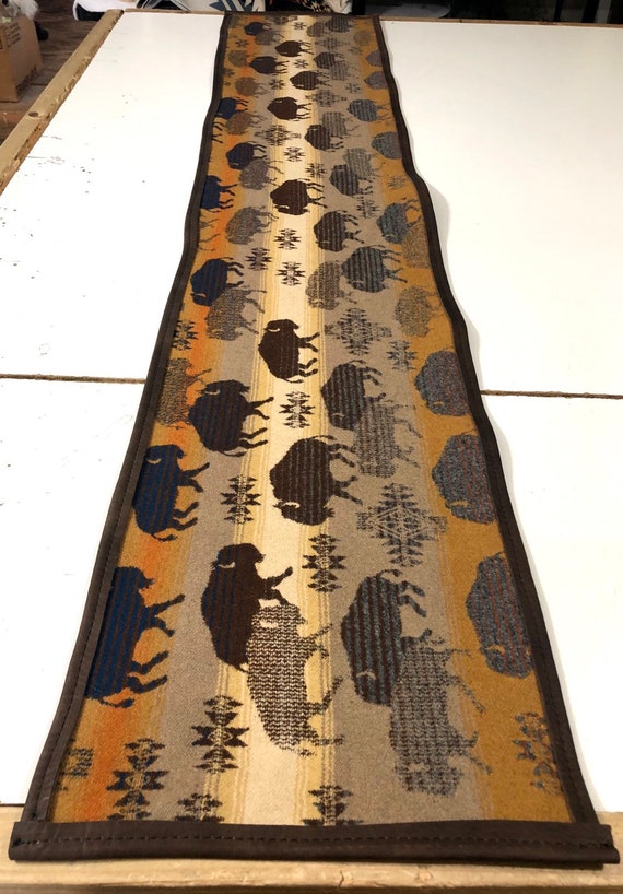 Table Runner Home Decor Wool & Bison Leather Reversible | Etsy