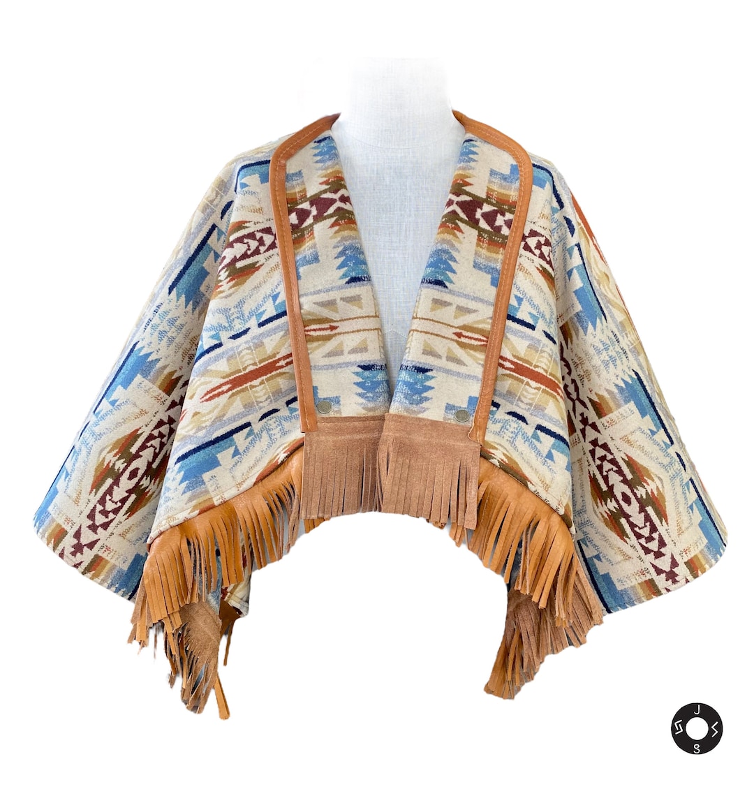 Western Couture “outlaw” Capelet in Shonto Wheatlands, Tan Leather ...