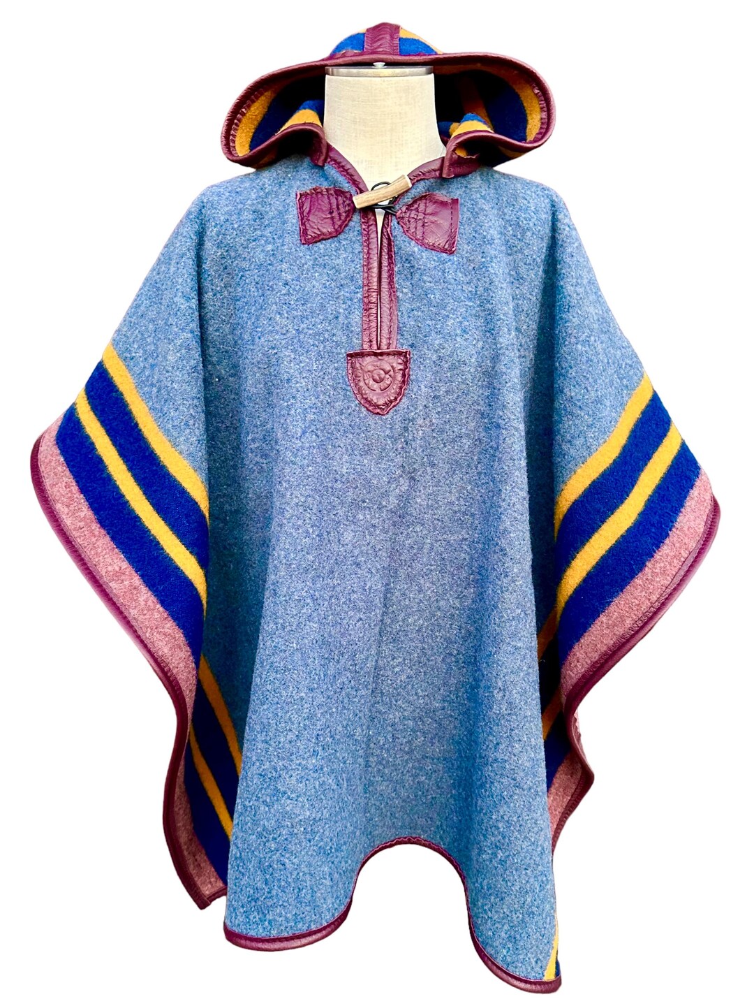 Blue Lake Hooded Wool Camp Poncho, Yakima Stripe Outerwear, Leather ...