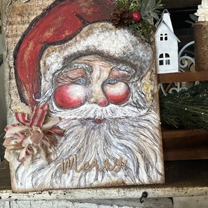 Vintage Grunge Santa Plaque - Etsy