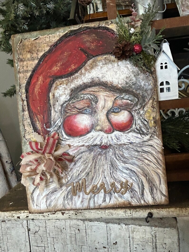 Vintage Grunge Santa Plaque - Etsy