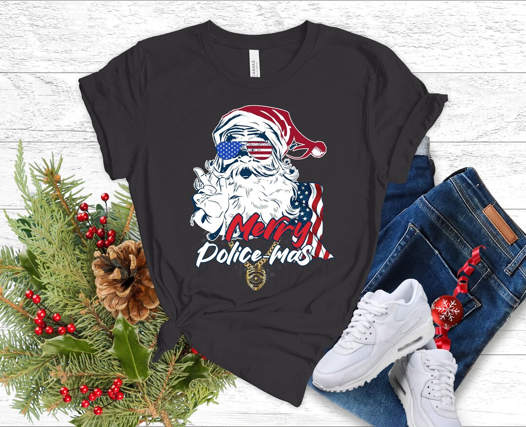 Police Christmas Tee Merry Police-mas T-shirt Santa Policeman Tee ...