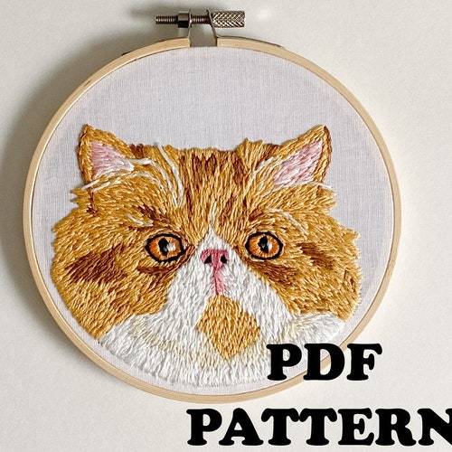 Orange Persian Cat Embroidery Pattern PDF Digital Download - Etsy