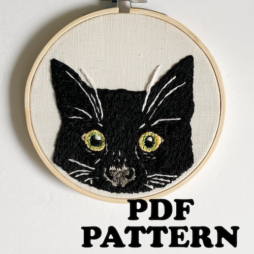 Black Cat Embroidery Pattern PDF Digital Download Hoop Art - Etsy
