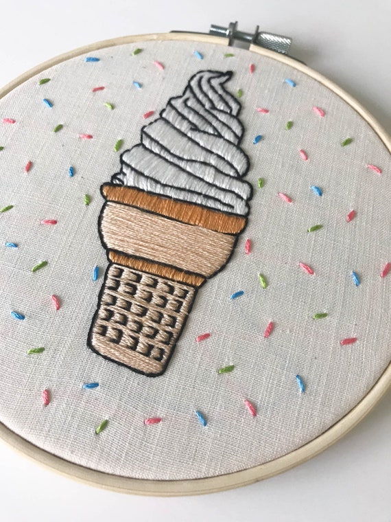 Needlepoint ice cream embroidery hoop art PDF pattern with instructions ...