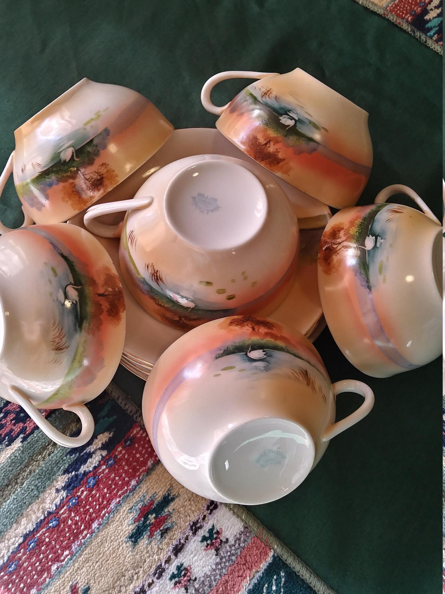 Nippon Hand Painted Tea Cups and Saucers | Etsy