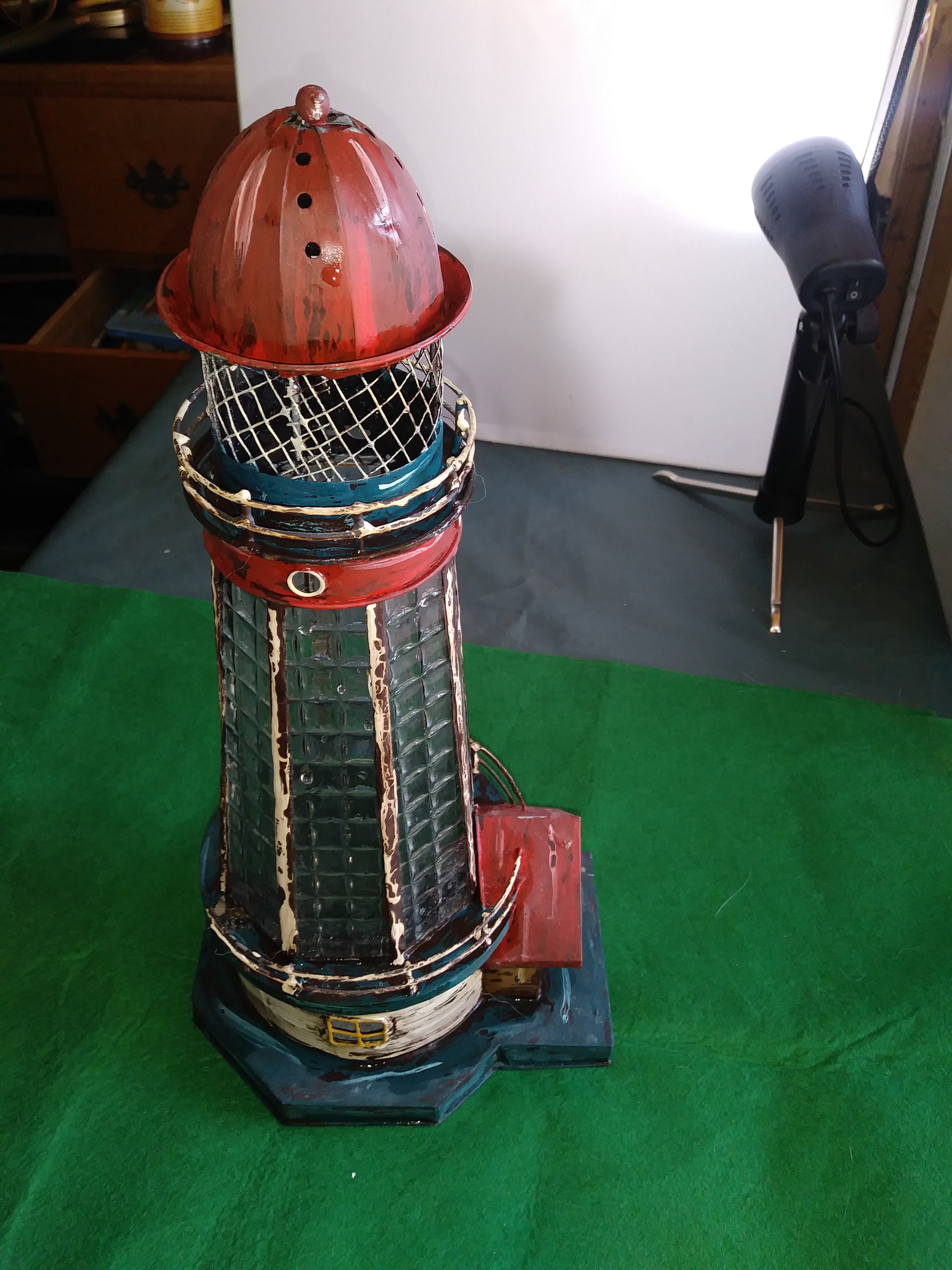 Vintage Hand Painted Metal and Glass Lighthouse Tea Light | Etsy