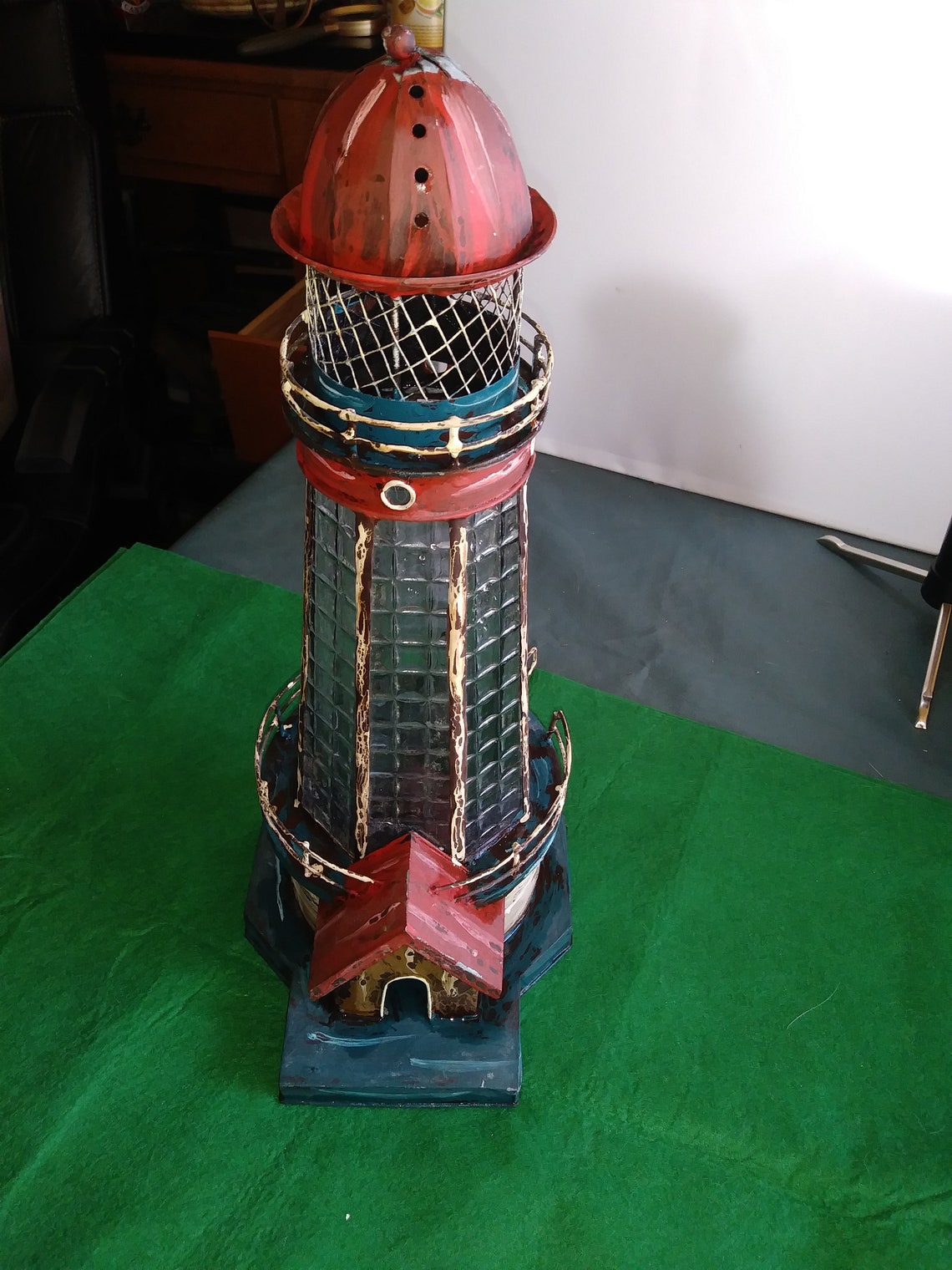 Vintage Hand Painted Metal and Glass Lighthouse Tea Light | Etsy