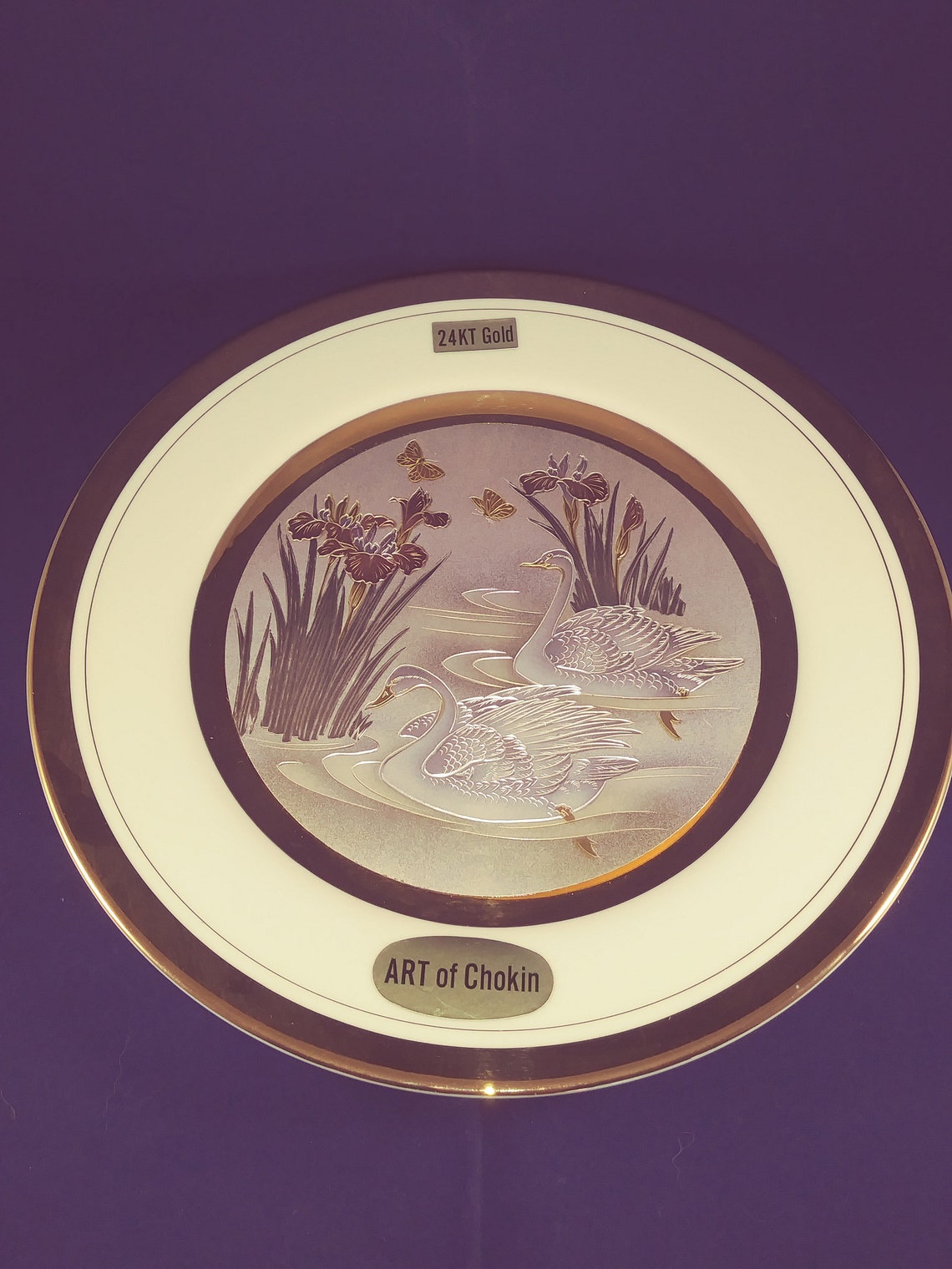 1980's Art of Chokin 24 KT Gold Edged Swan Plate - Etsy