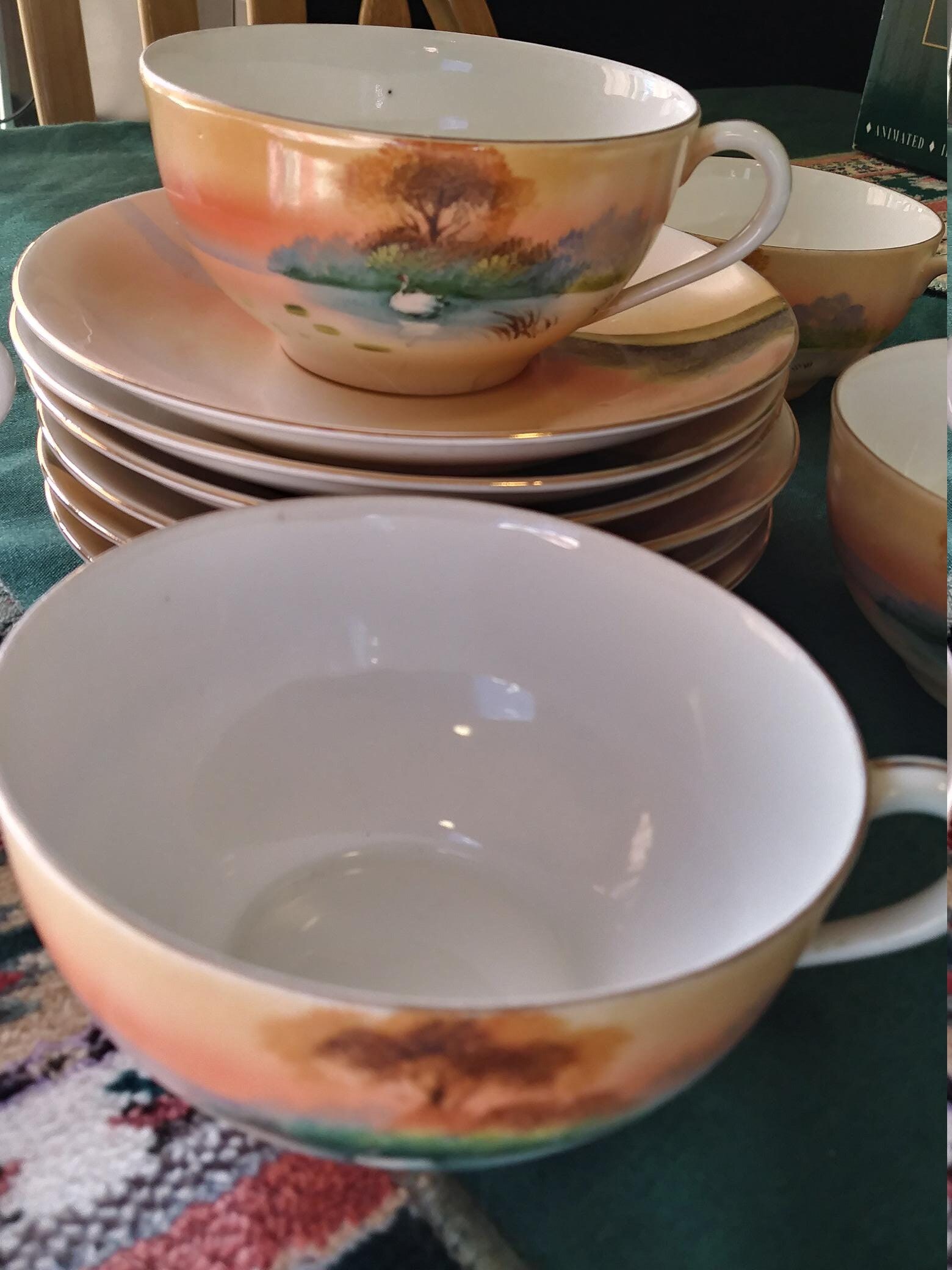 Nippon Hand Painted Tea Cups and Saucers - Etsy