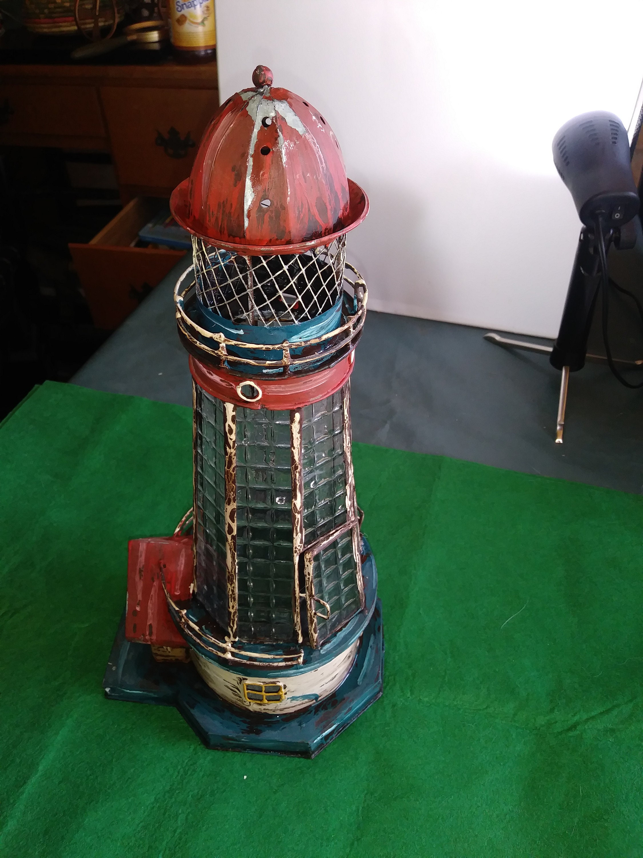 Vintage Hand Painted Metal and Glass Lighthouse Tea Light - Etsy
