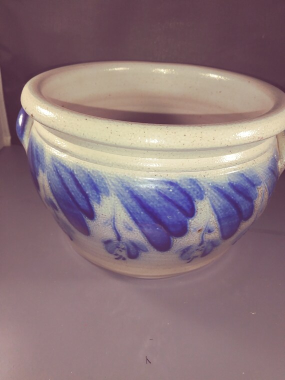 Vintage 1989 Dave Eldreth Crock in Grey With Blue Floral - Etsy