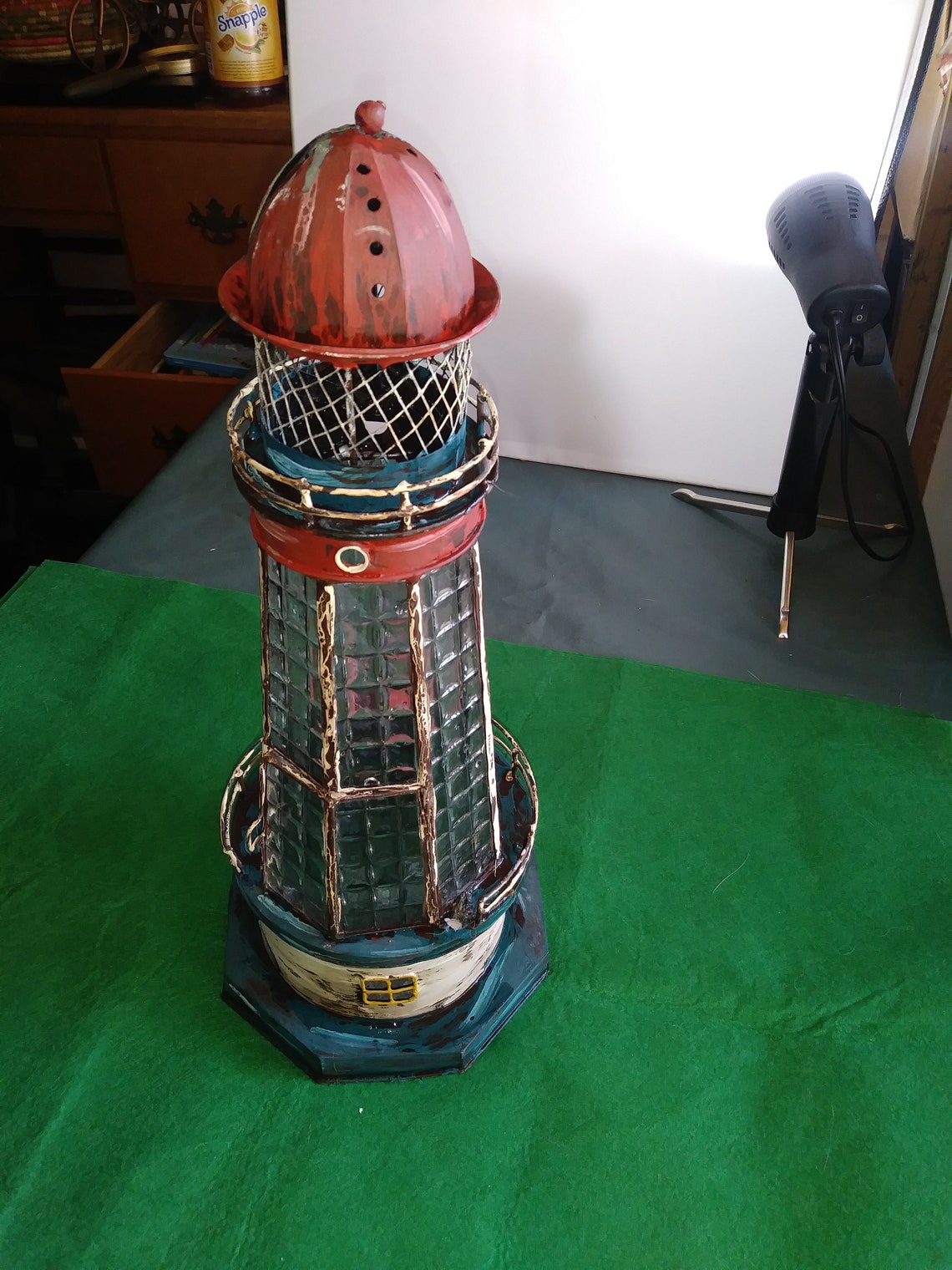 Vintage Hand Painted Metal and Glass Lighthouse Tea Light | Etsy