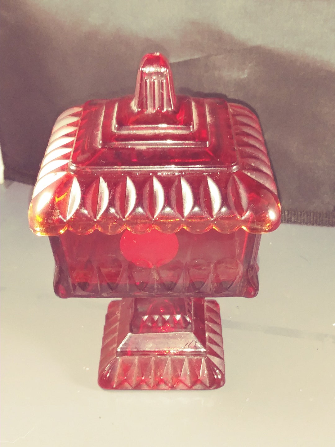 Vintage 1960's Red Jeanette Glass Wedding Cake Box Candy Dish - Etsy