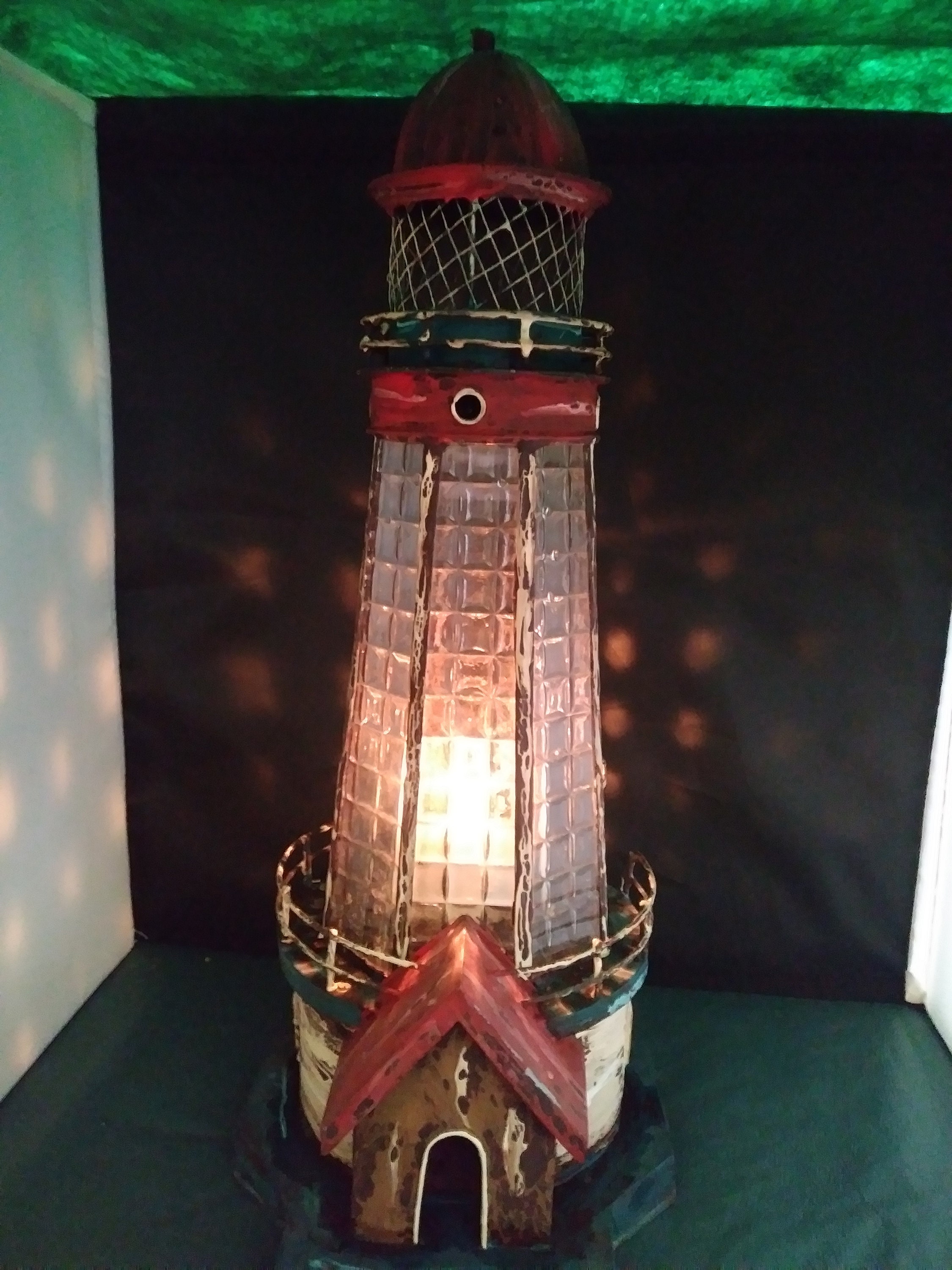 Vintage Hand Painted Metal and Glass Lighthouse Tea Light | Etsy