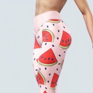 Watermelon Summer Leggings | Pink Fresh Printed Yoga Pants Compression ...