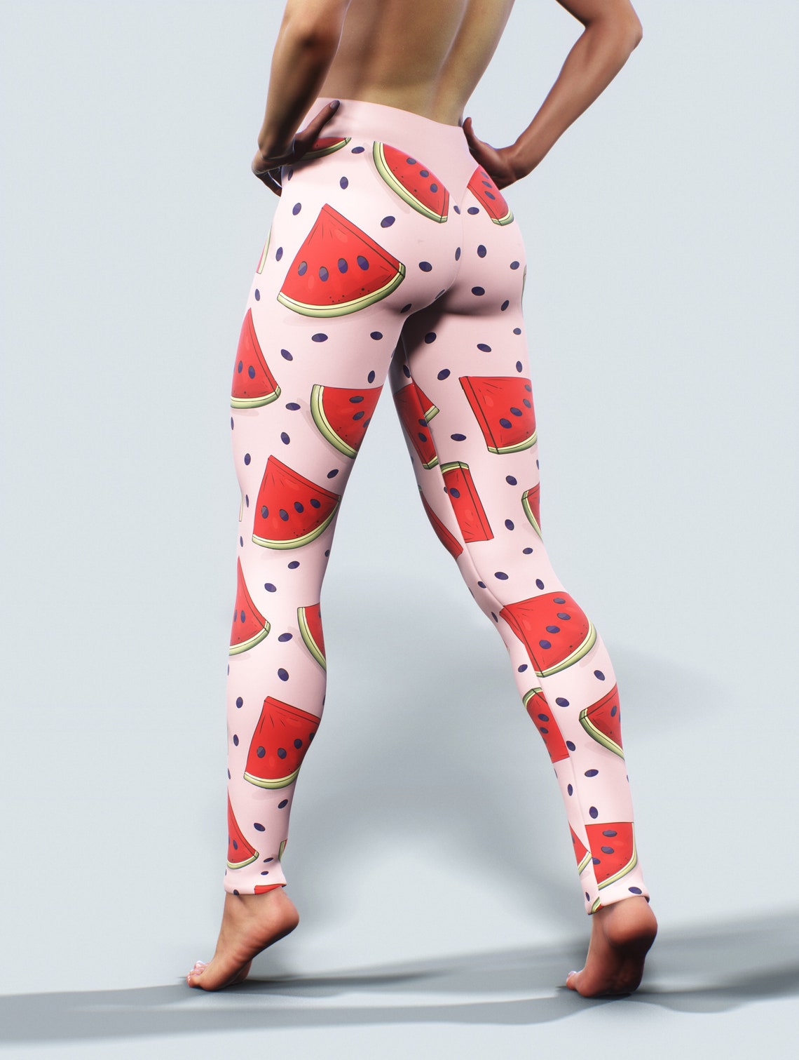 Watermelon Summer Leggings Pink Fresh Printed Yoga Pants | Etsy