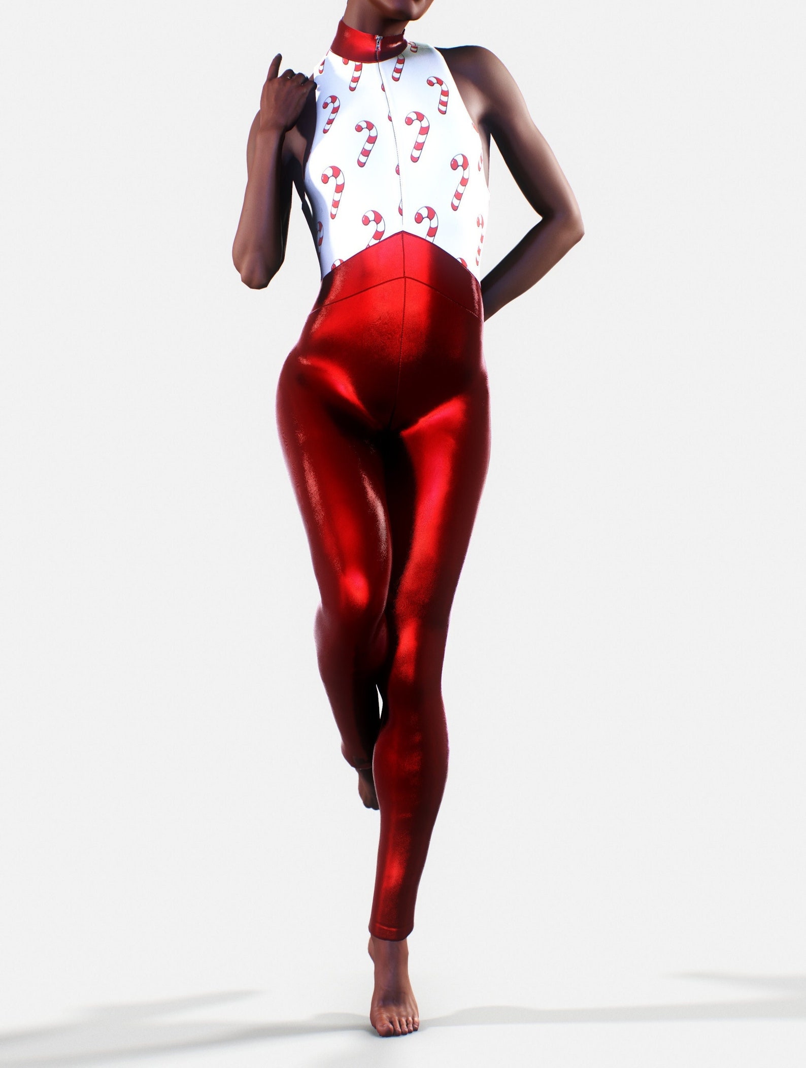 Candy Cane Bodysuit Red Metallic Women Unitard Winter | Etsy
