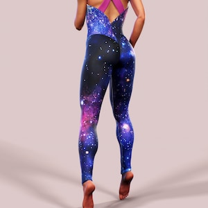 Galaxy Bodysuit Women Universe Catsuit One-piece Playsuit Purple Stars ...